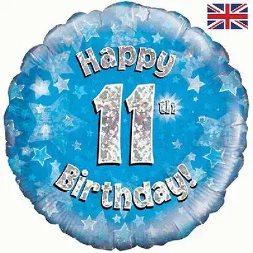 18" 11th Birthday Blue Holographic Foil Balloon