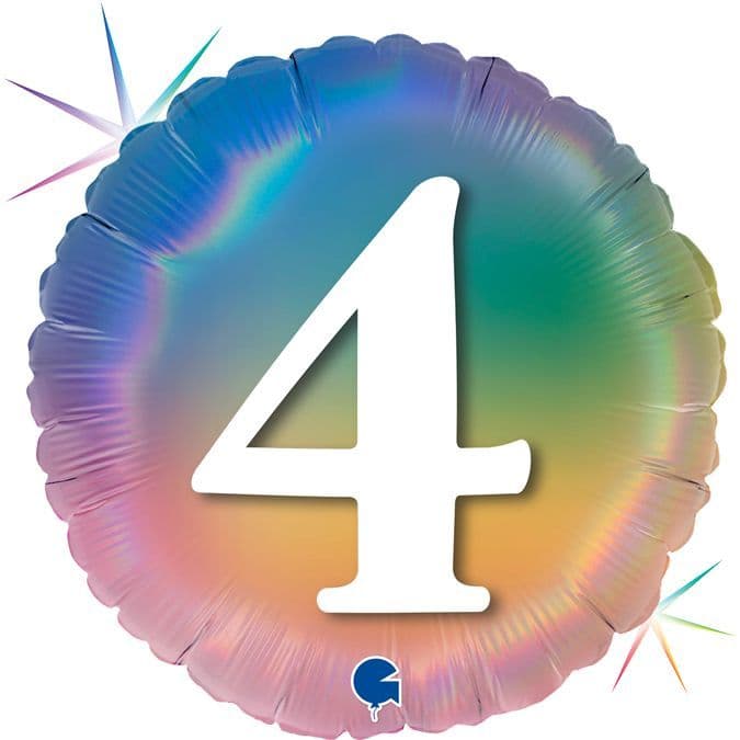 18" 4th Birthday Colourful Rainbow Holographic Foil Balloon