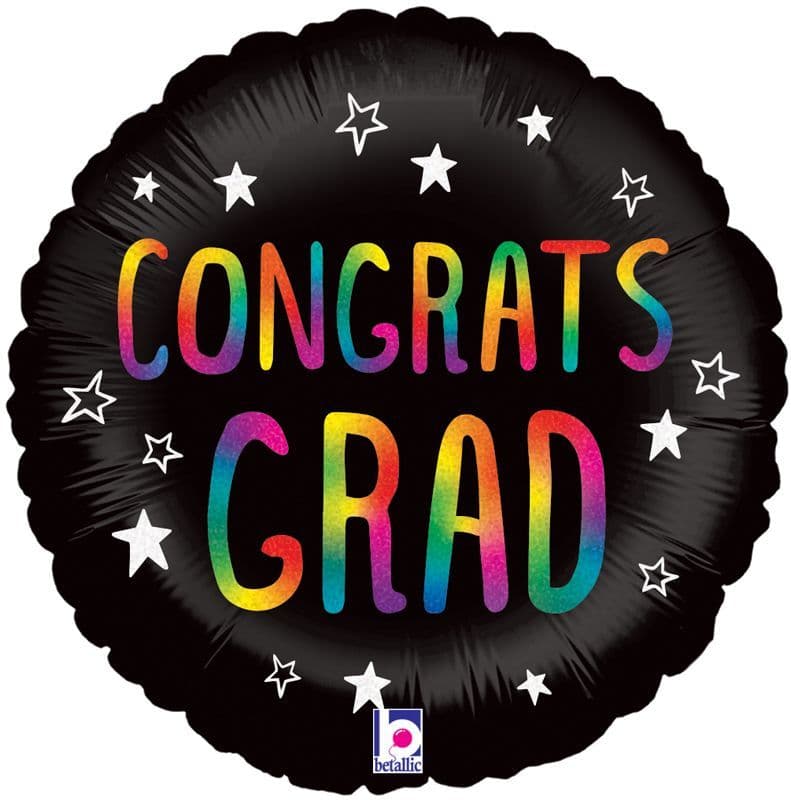 18" Rainbow Congrats Grad Holographic Foil Balloon