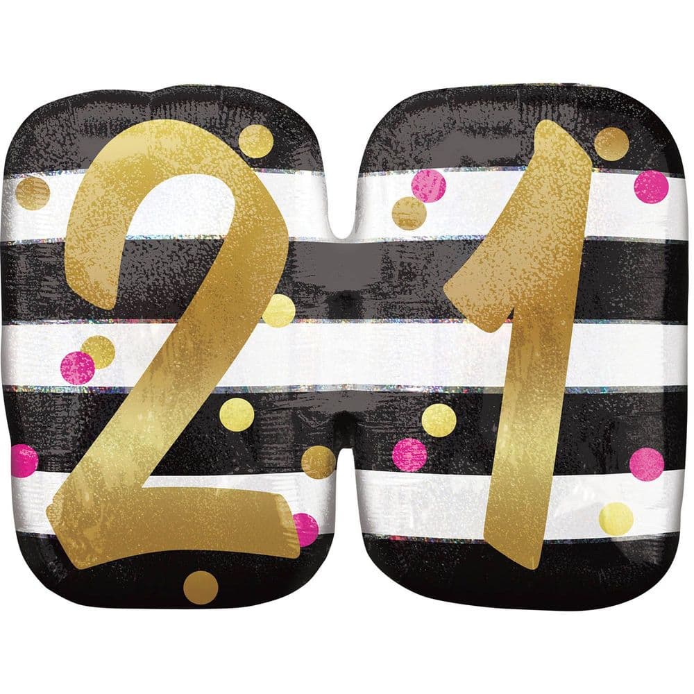 25" 21st Birthday Pink & Gold Holographic SuperShape Foil Balloon