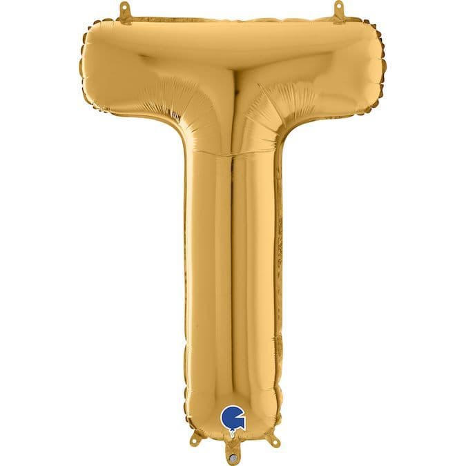 26" Standard Gold Letter T Foil Balloon