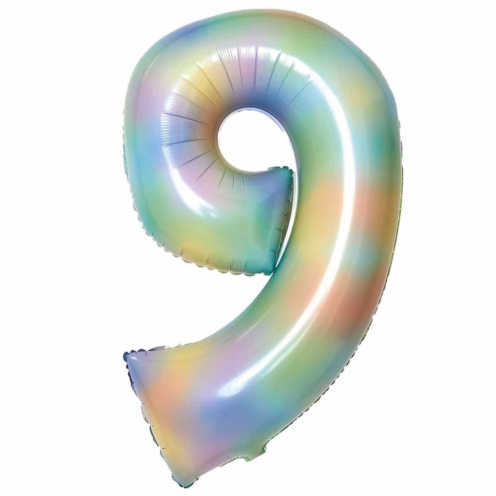 34" Rainbow Pastel Number Nine Foil Balloon