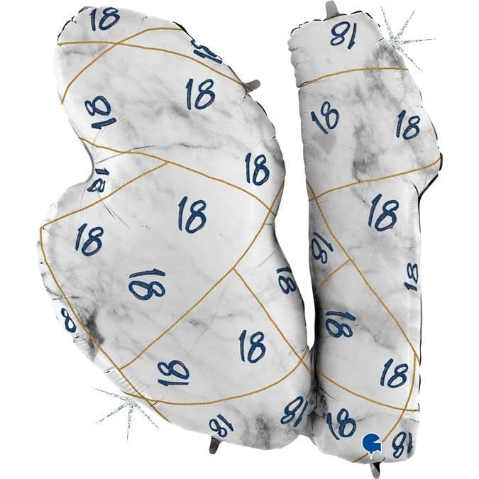 38" 18th Birthday Blue Marble Numbers Foil Balloon