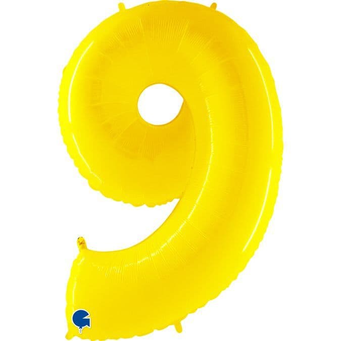 40" Fluorescent Yellow Number Nine Foil Balloon