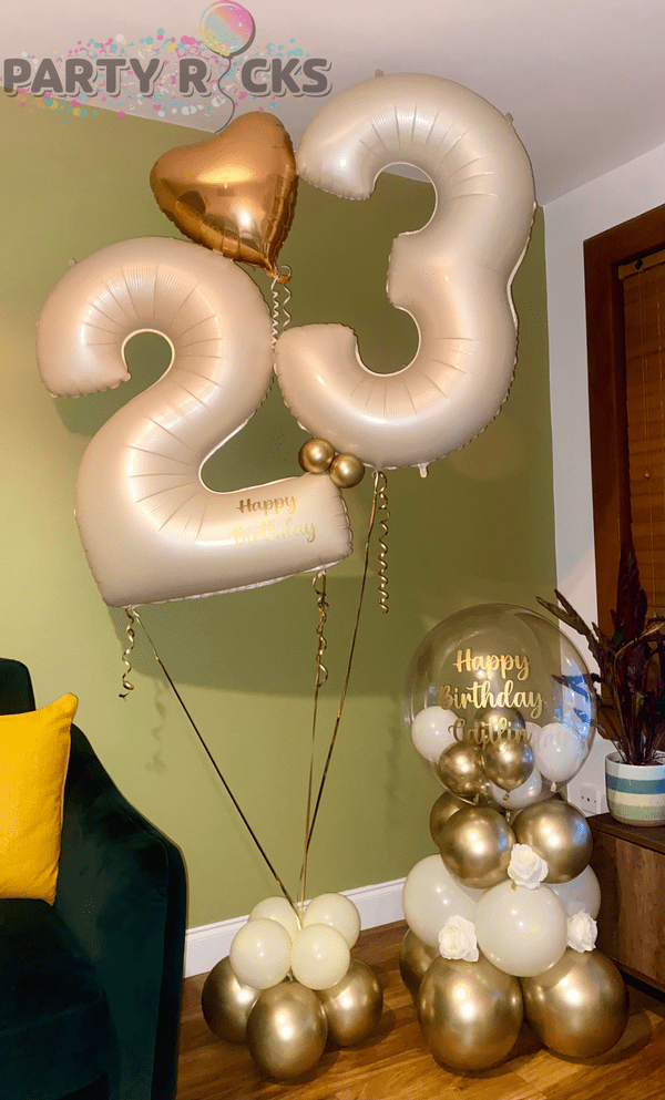 Birthday Number Balloon Bouquet and Deco Bubble Balloon Stack Package