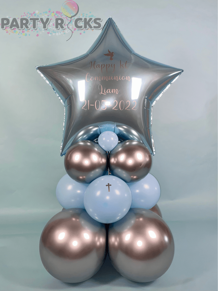 Blue and Silver Communion Star Balloon Stack