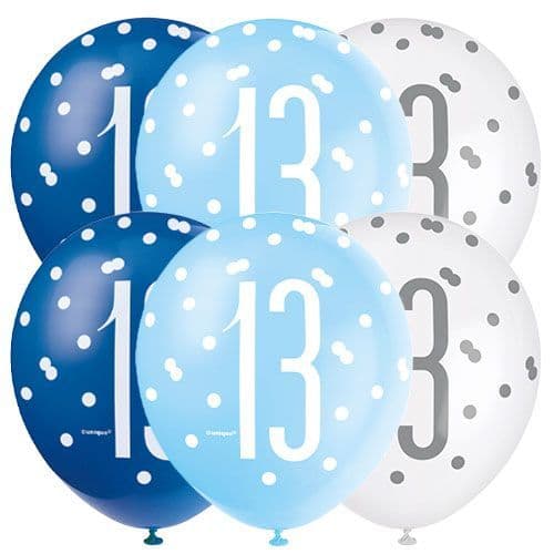 Blue Glitz 13th Birthday Balloons