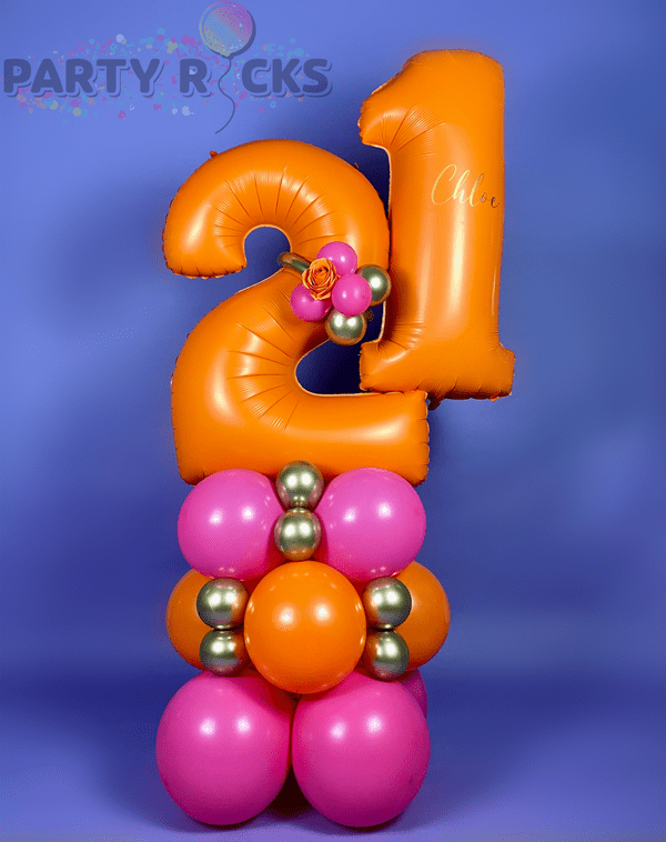 Orange And Magenta Birthday Number Balloon Stack