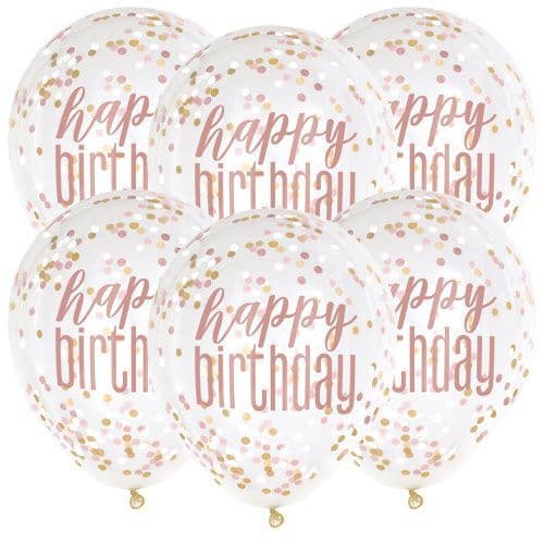 Rose Gold Glitz Happy Birthday Confetti Balloons
