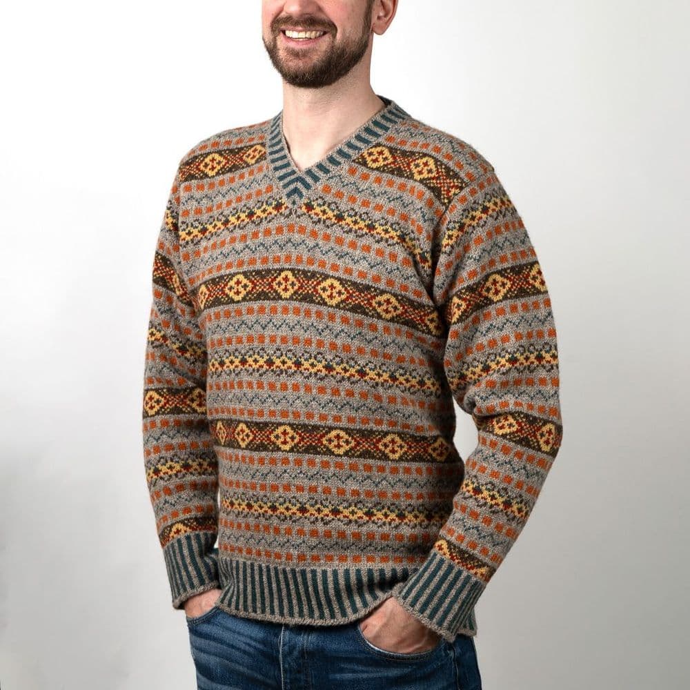 Vee Neck Sweater with 2 Colour Rib - 626/2