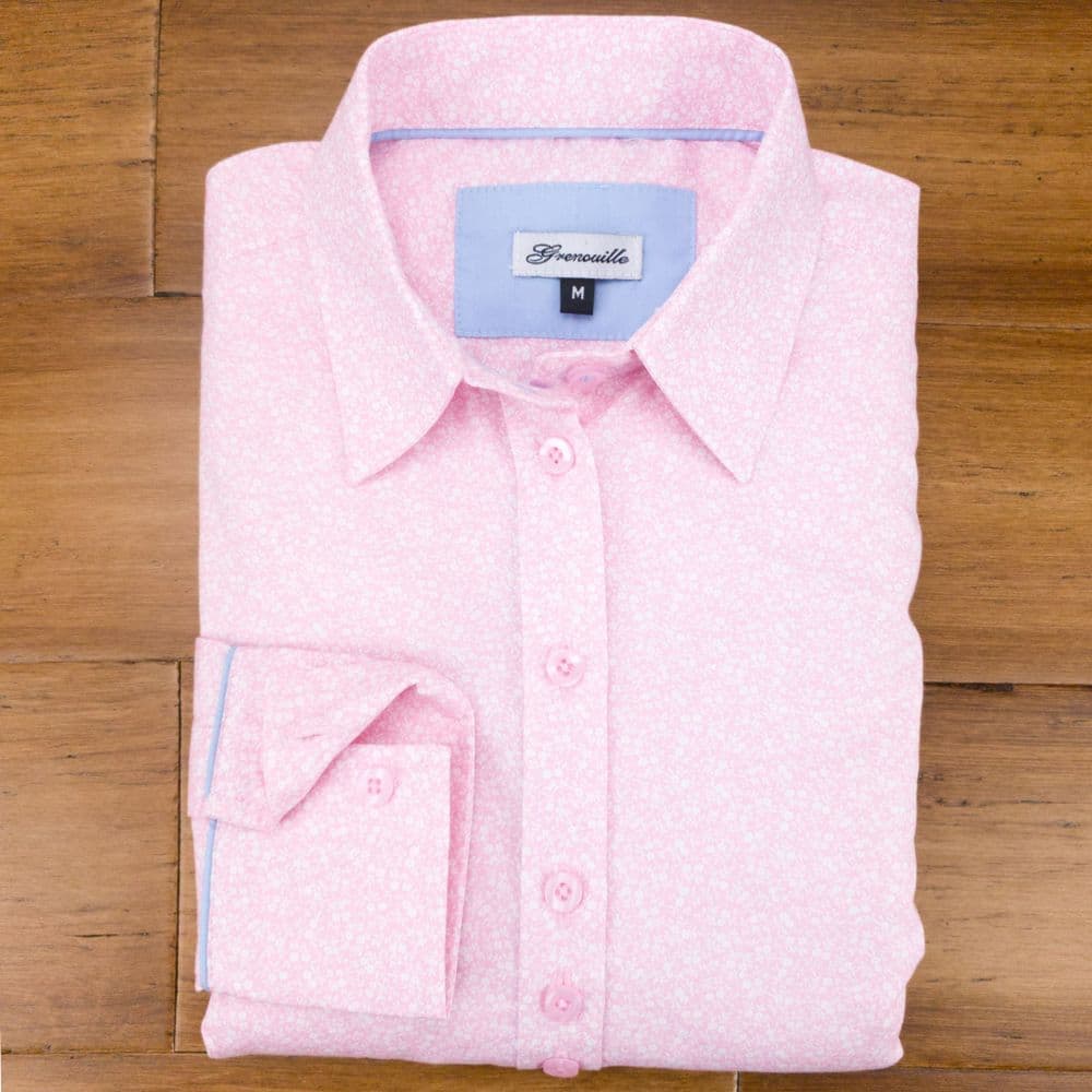 Grenouille Ladies Long Sleeve Relaxed Fit Pink with Dainty White Flower ...