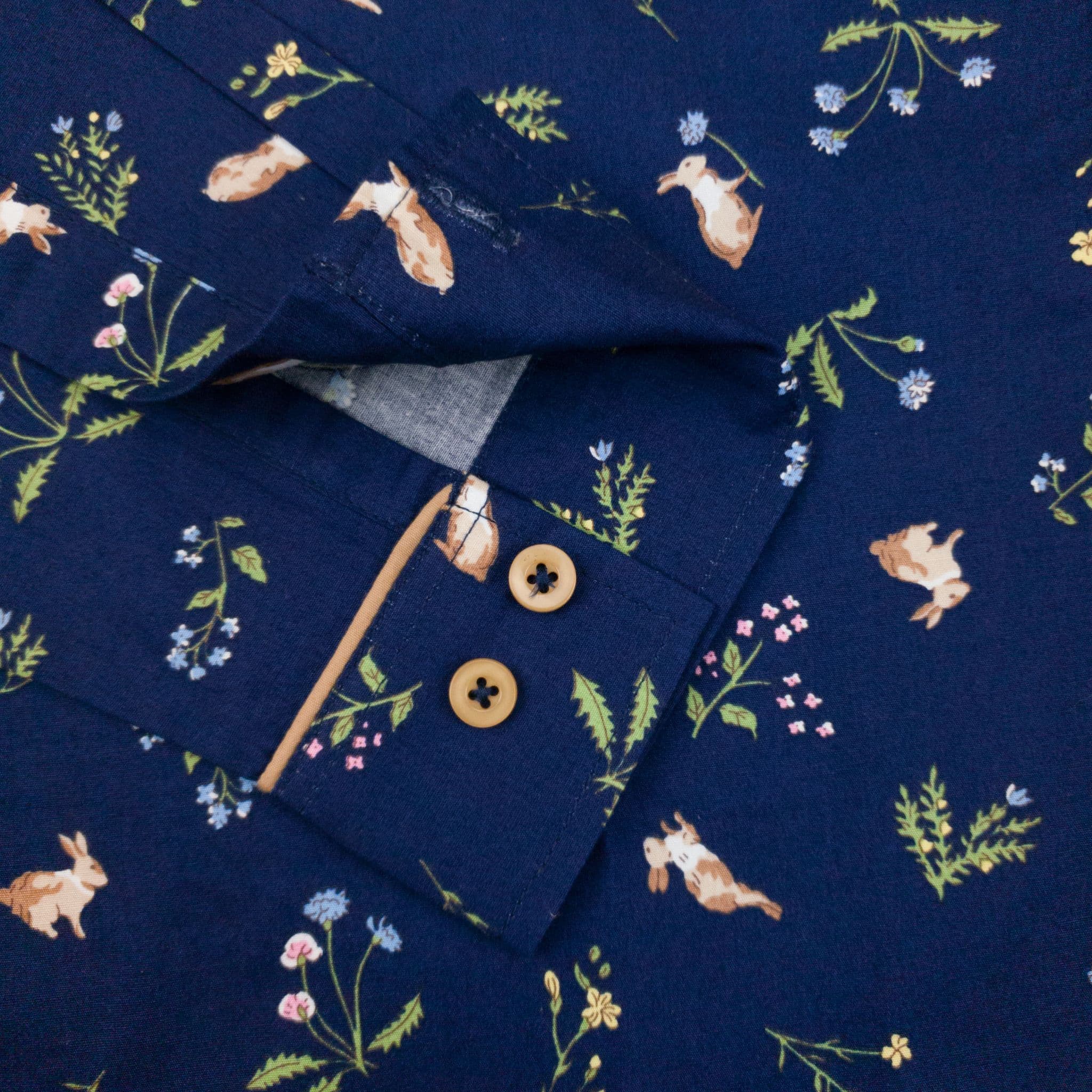 Grenouille Long Sleeve Navy Bunny Rabbit & Wildflower Shirt