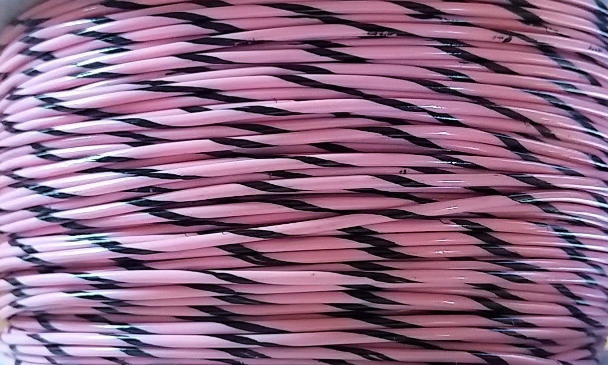 10 metres DCC Layout Wire Droppers 16/0 2 Pink/Black Bi-colour Spiral