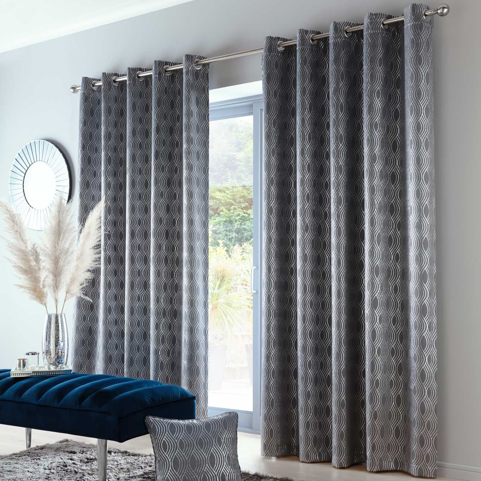 Luxury Living Silver Shimmer Metallic Wave Lined Thermal Blockout ...