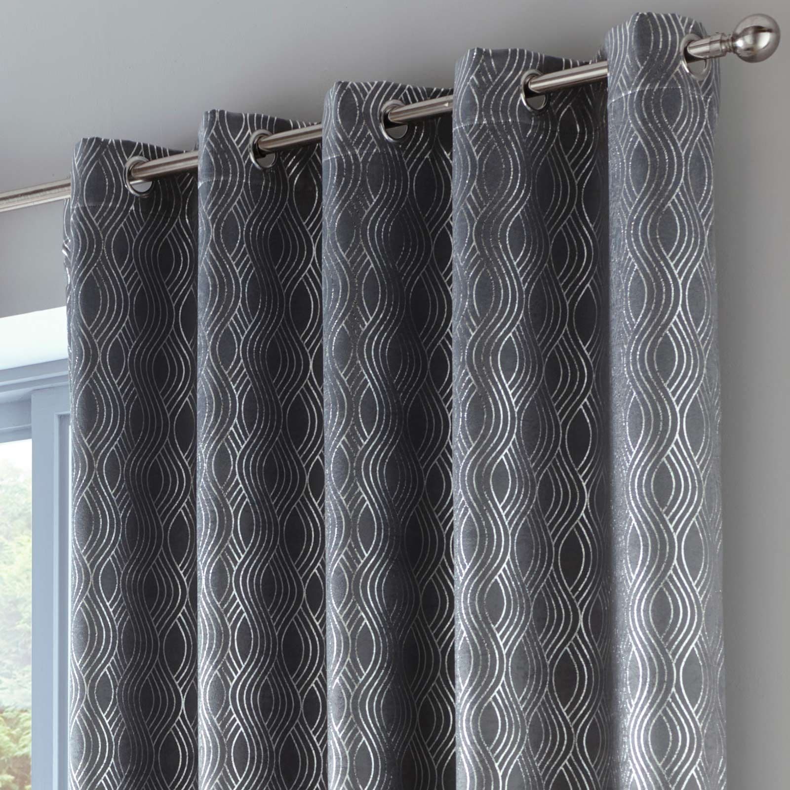 Luxury Living Silver Shimmer Metallic Wave Lined Thermal Blockout ...