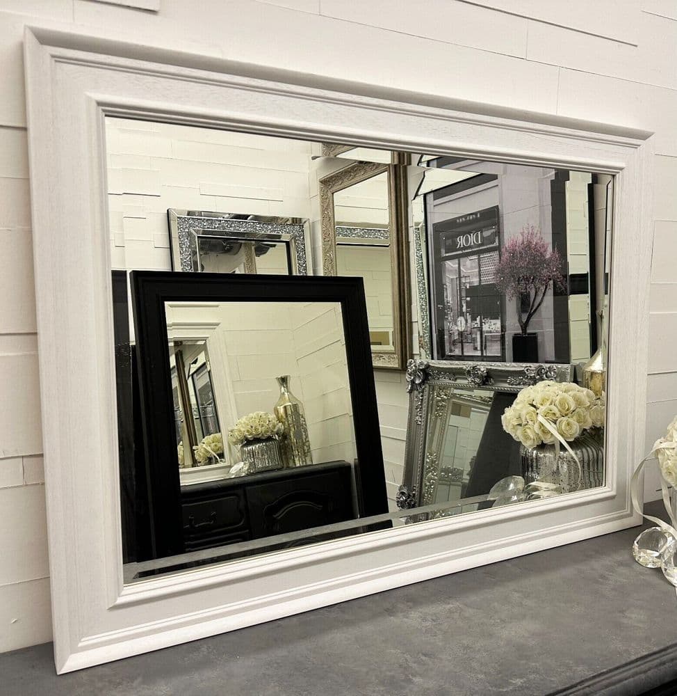 Large Contemporary White Solid Wood Mirror - CASTERBRIDGE - Fabulous ...