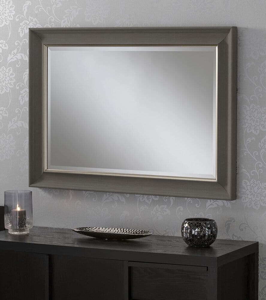 LARGE Dark Grey with Silver Trim Mirror Contemporary Modern Wall Mirror ...
