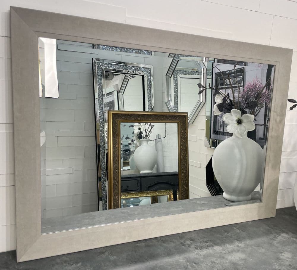 LARGE Grey Grained Modern Contemporary Antique Framed Mirror Elegant ...