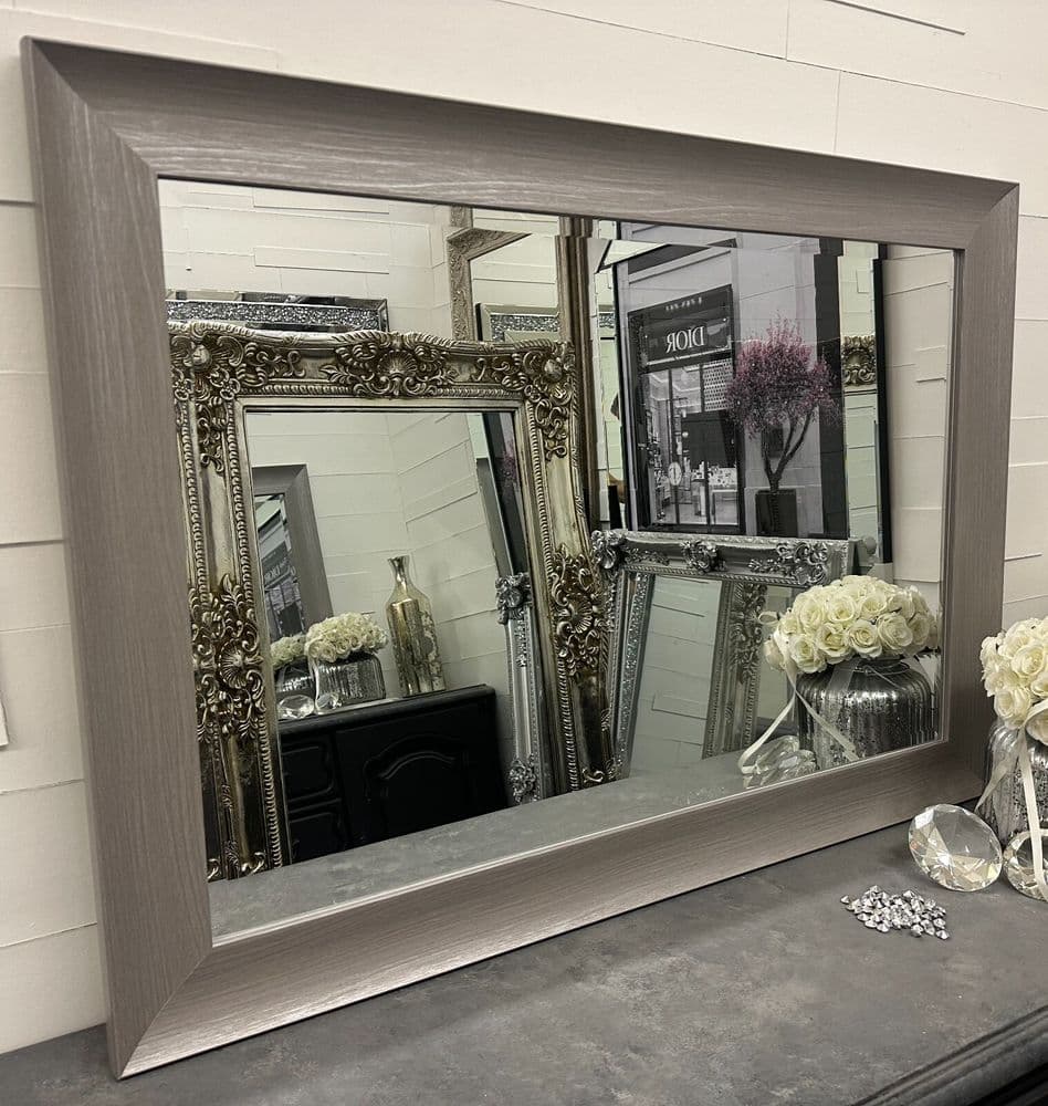 Large Silver Grey Shimmer Wall Mirror 36inch x 26inch 91cm x 66cm ...