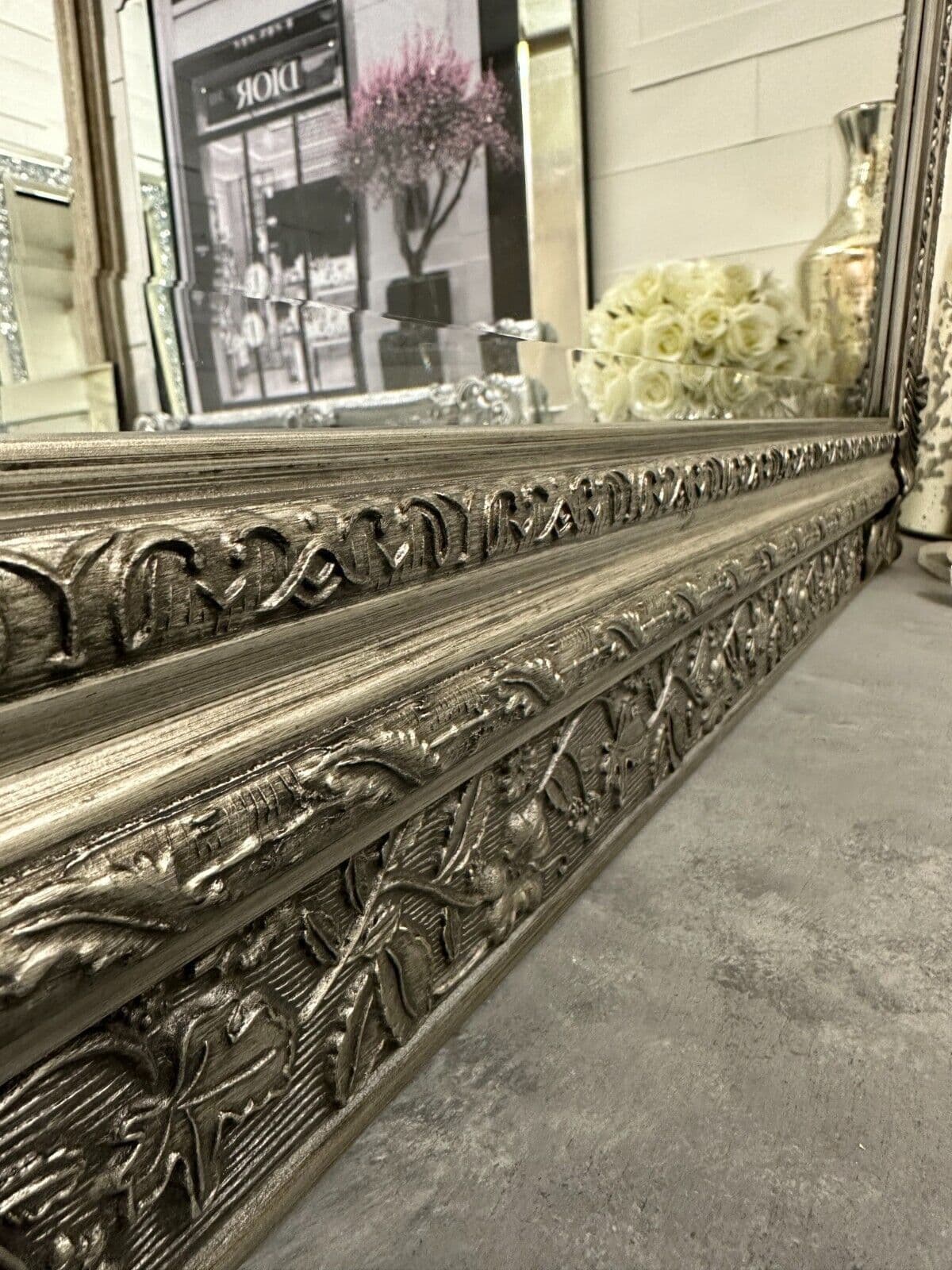 LG Ornate Antique Silver Decorative Wall Mirror 120cm x 90cm - TUSCAN NEW