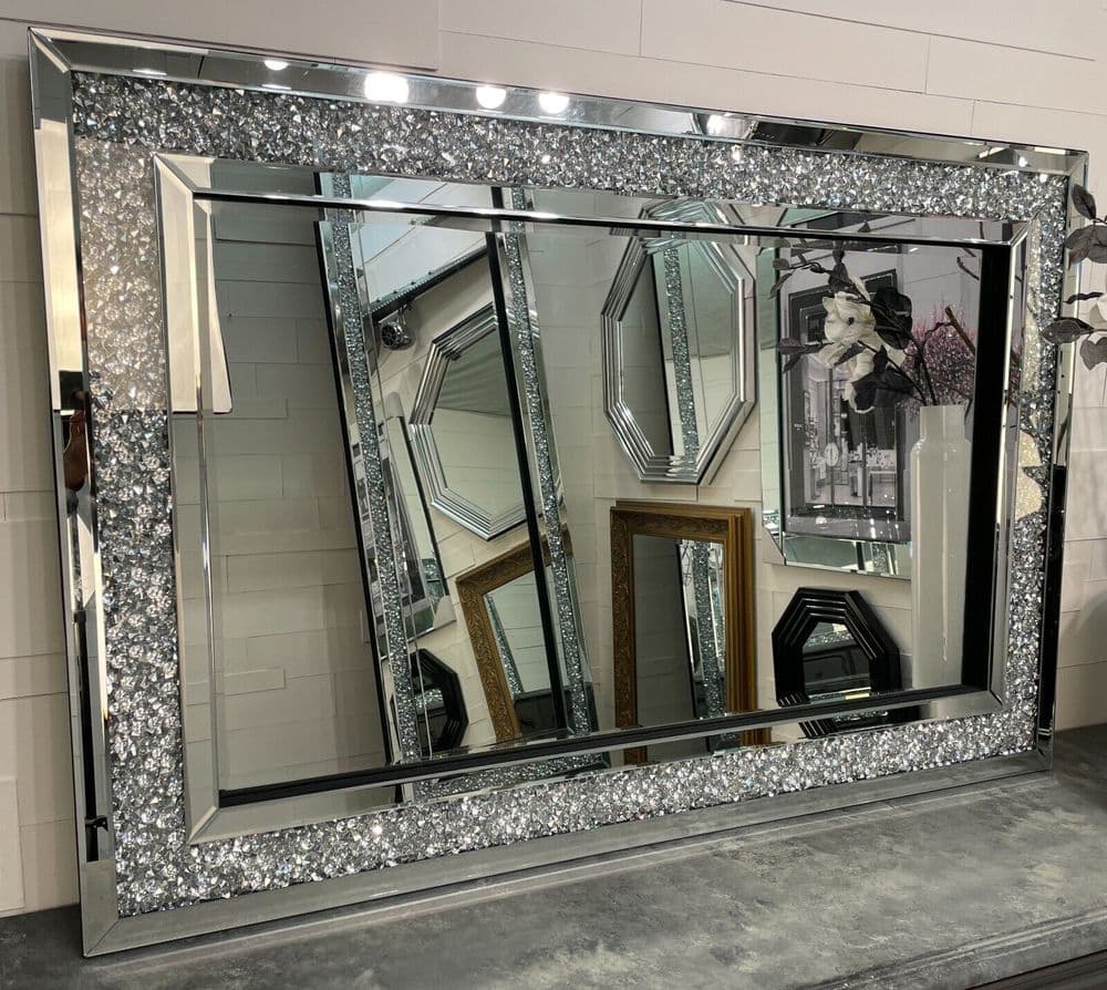 X Large Mirror Glitzy Diamond Gatsby Crystal Mirror 120cm x 80cm ...
