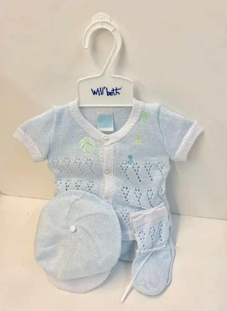 4pc White Blue Knit Set
