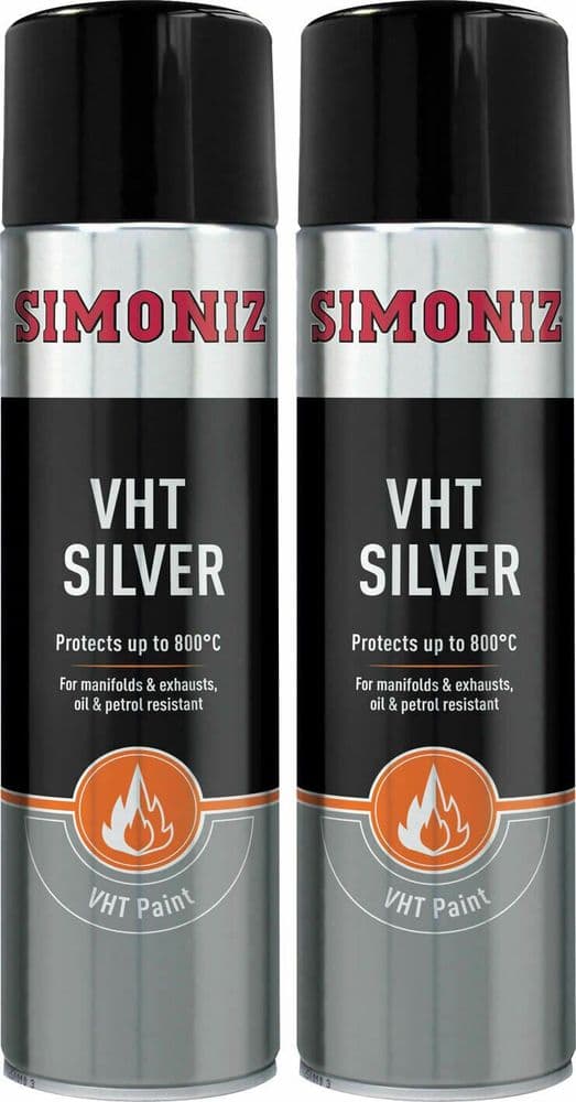 2 X SIMONIZ VHT SILVER PAINT VERY HIGH TEMPERATURE CAR SPRAY AEROSOL 500ML
