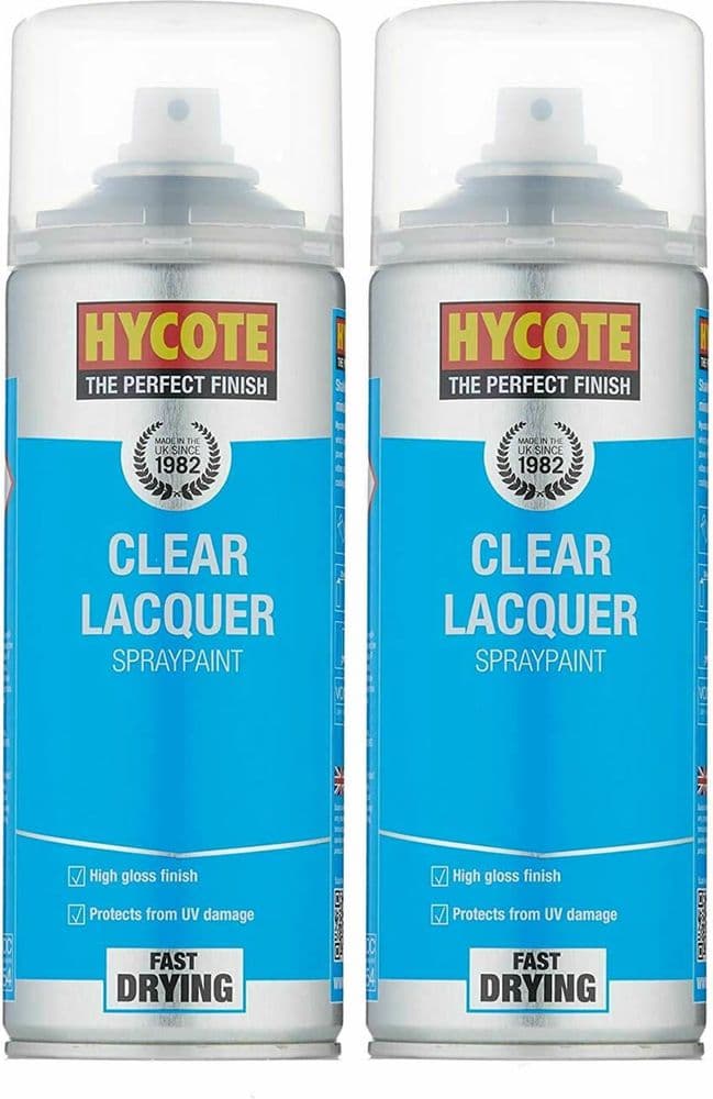 2x HYCOTE CLEAR LACQUER SPRAY PAINT AEROSOL FAST-DRYING HIGH GLOSS ...