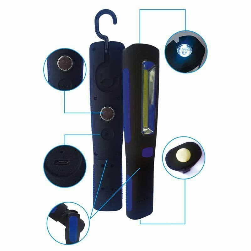 3W COB LED RECHARGEABLE TORCH WORK LIGHT MAGNET ROTATING PIVOTING