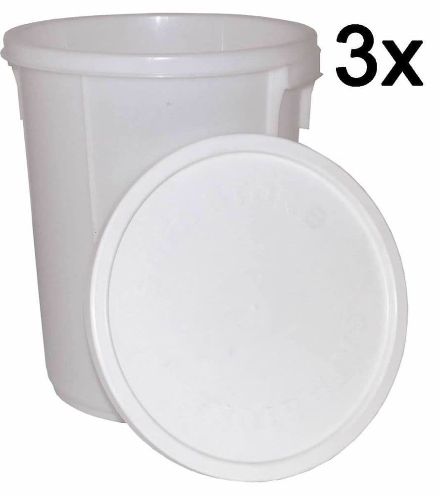 3x 25L WHITE STORAGE BUCKET MOULDED HANDLE PLASTIC RESEALABLE TAMPER ...