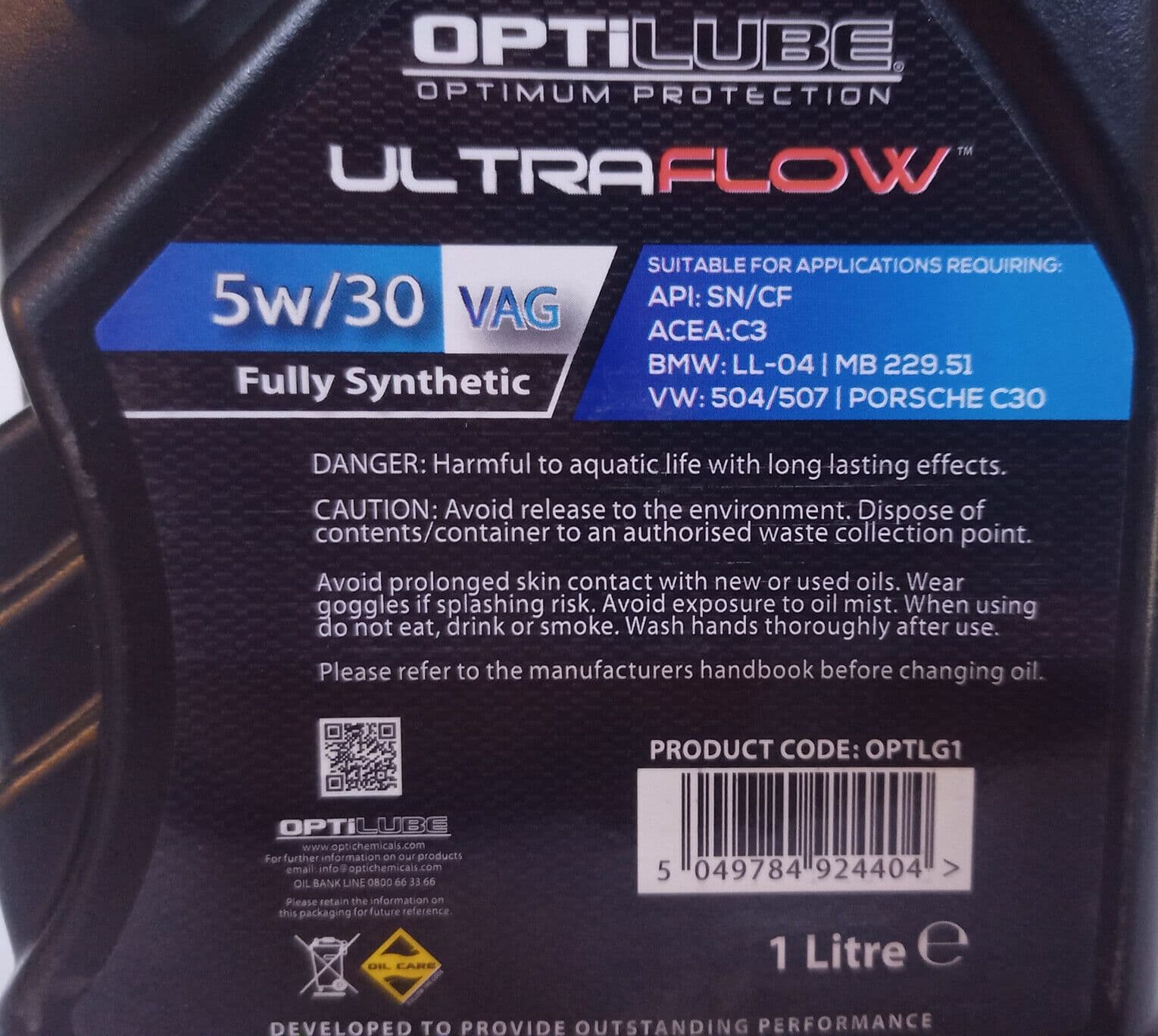 5W30 FULLY SYNTHETIC ENGINE OIL C3 VAG LOW SAPS API SN/CF CAR 1L 1 LITRE