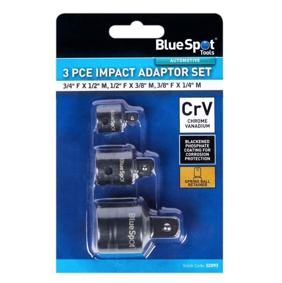 BLUESPOT 3PC IMPACT SOCKET ADAPTOR SET 1/4" - 3/4" ADAPTER SOCKET REDUCERS