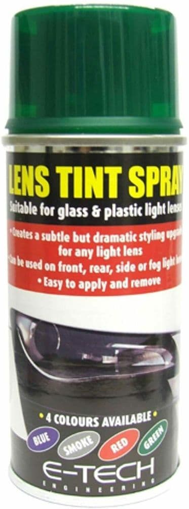 E-TECH LENS TINT SPRAY GREEN 150ML HEADLIGHT HEADLAMP PLASTIC GLASS LENSES