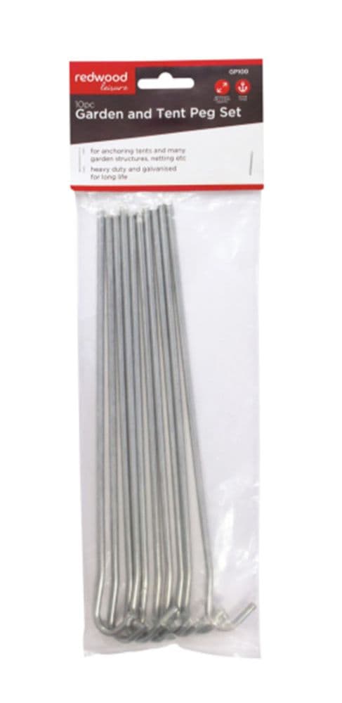 Garden Tent Peg Set 10pc Camping Tent Outdoor Hiking Galvanised Heavy Duty