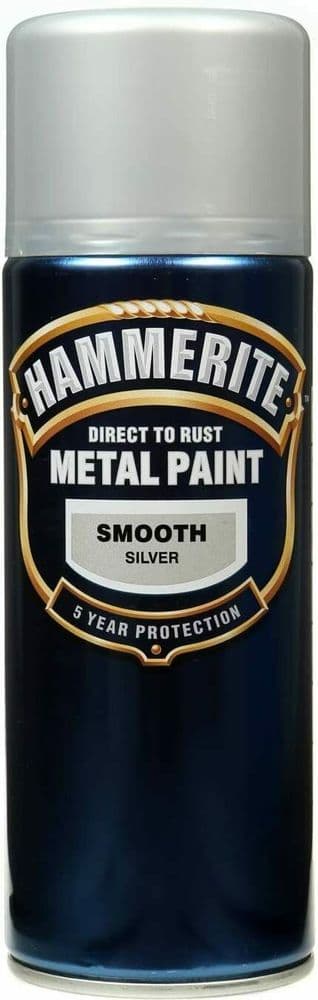 HAMMERITE SMOOTH SILVER PAINT DIRECT TO RUST QUICK DRYING METAL PAINT 400ML