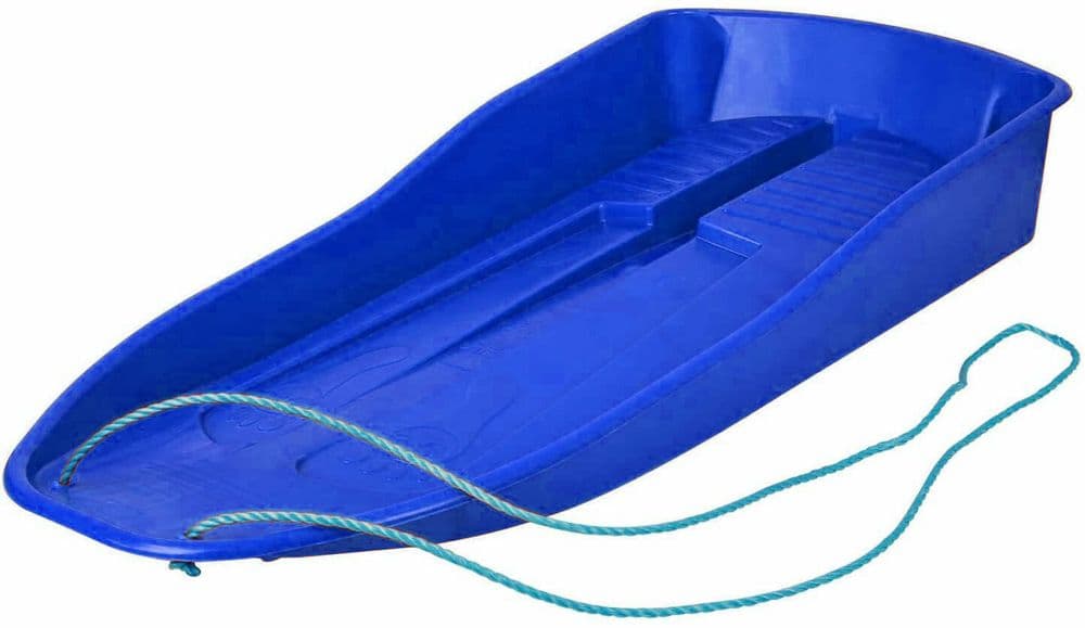 LARGE PLASTIC SLEDGE WITH ROPE WINTER OUTDOOR SNOW KIDS TOBOGGAN SLED BLUE