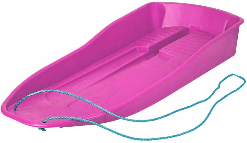 LARGE PLASTIC SLEDGE WITH ROPE WINTER OUTDOOR SNOW KIDS TOBOGGAN SLED PINK