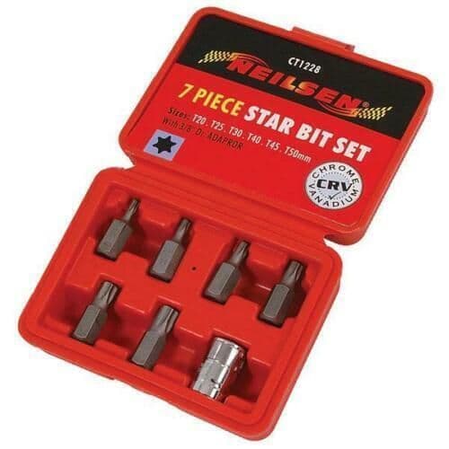 Neilsen CT1228 Star Bit Set 7pc Adaptor DIY Drive Sockets Includes Tool Case