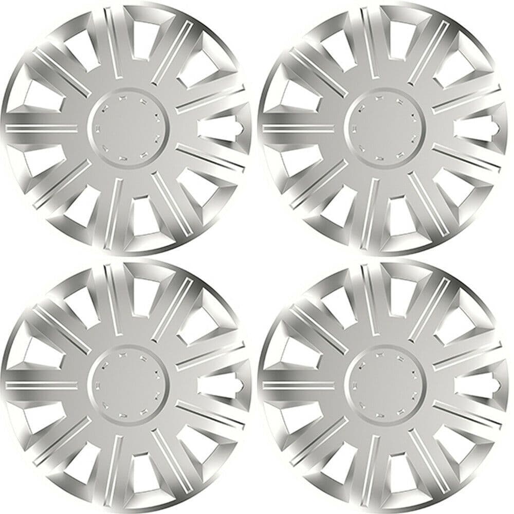 WHEEL TRIMS 15" 15 INCH HUB CAPS SILVER PLASTIC COVERS PROTECTORS x4