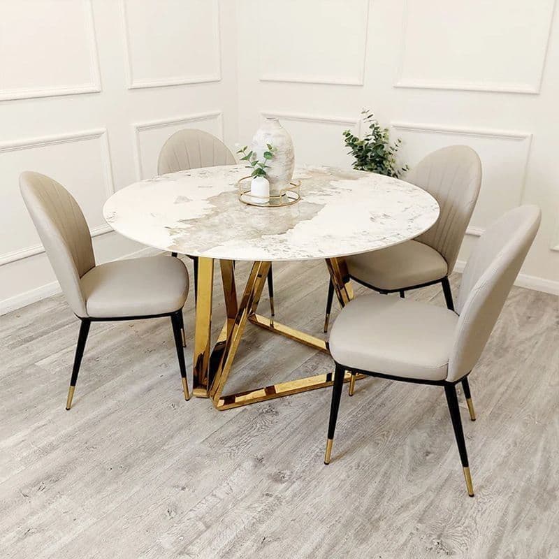 Caesar Gold 1 3 Round Dining Table with Sintered Stone Top