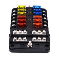 12 Way LED Fuse box with twin positive bus bars negative bus bar