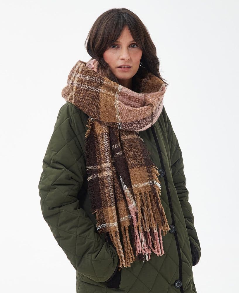 Barbour Boucle Scarf in Chocolate Tartan