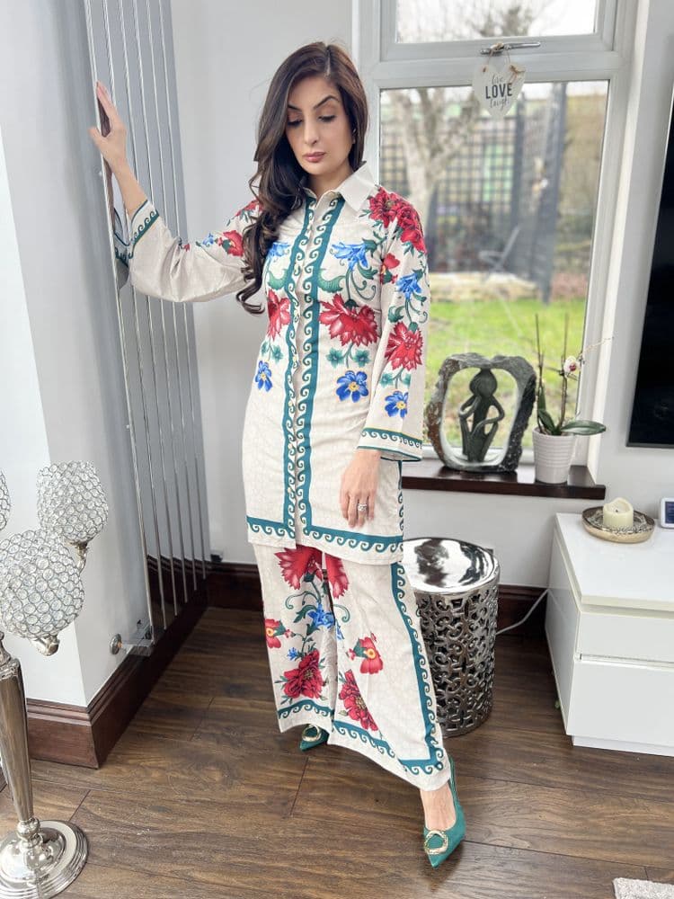 Zara collared co ord set cream