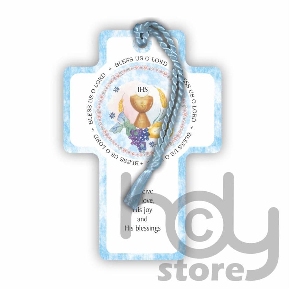 1st Communion Cross Shaped Bookmark liturgical blue