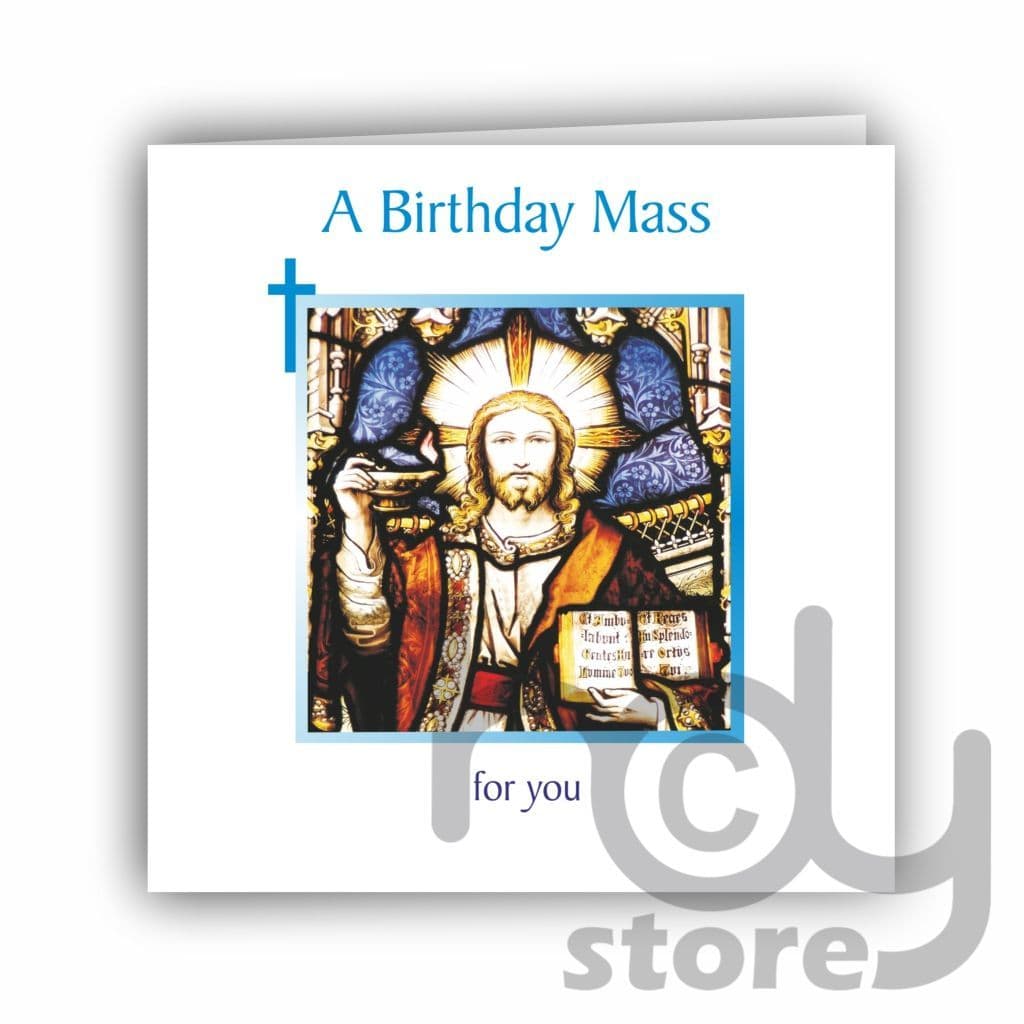 Birthday Mass Card - Light of the World Stained Glass Design