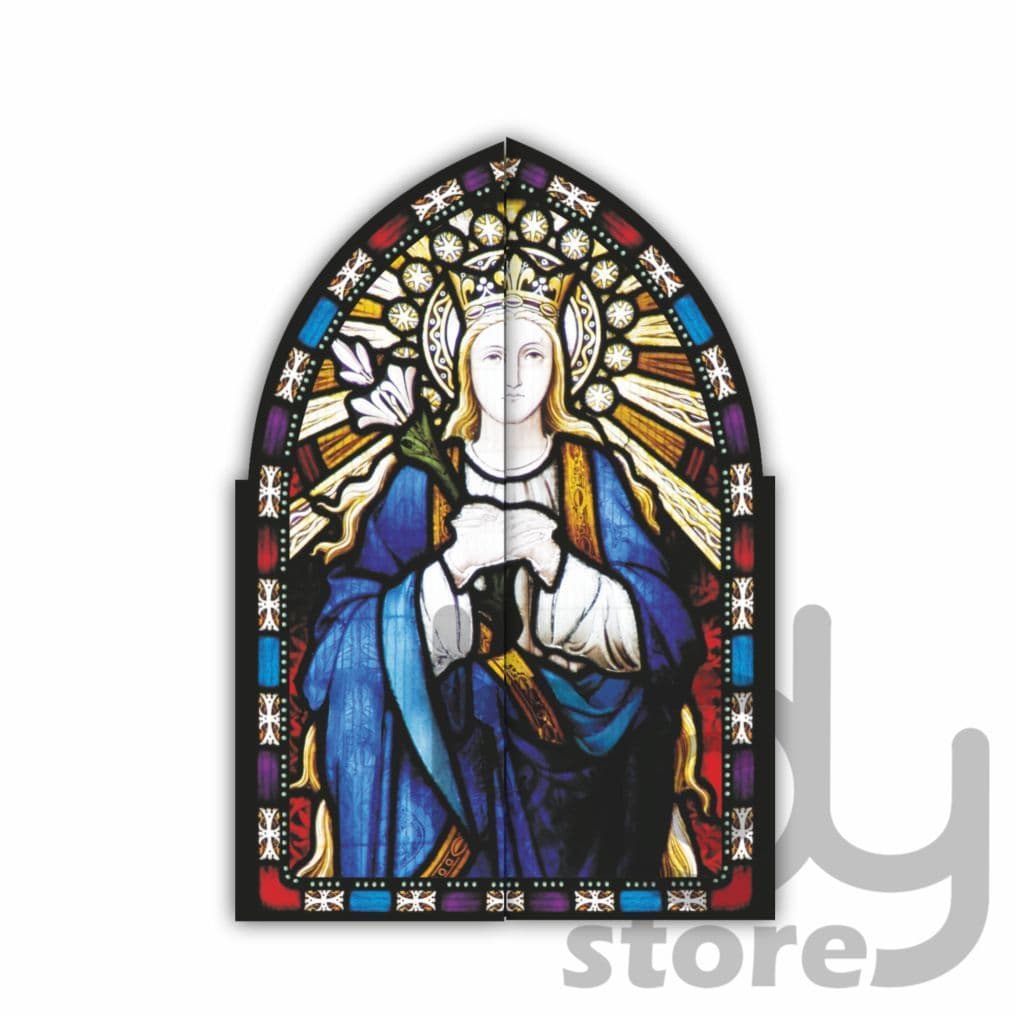Blessed Virgin Mary Stained Glass Triptych Prayer Card