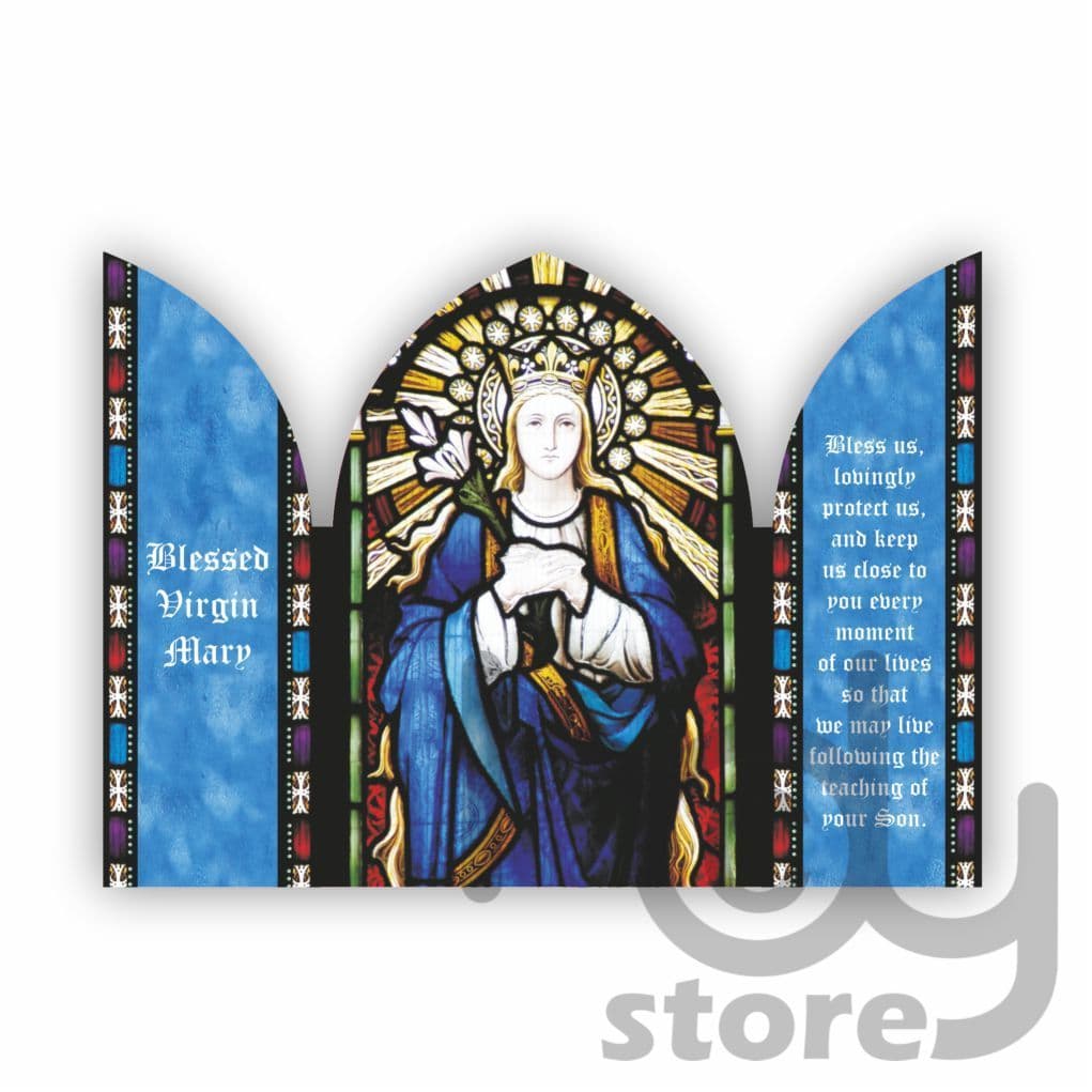 Blessed Virgin Mary Stained Glass Triptych Prayer Card
