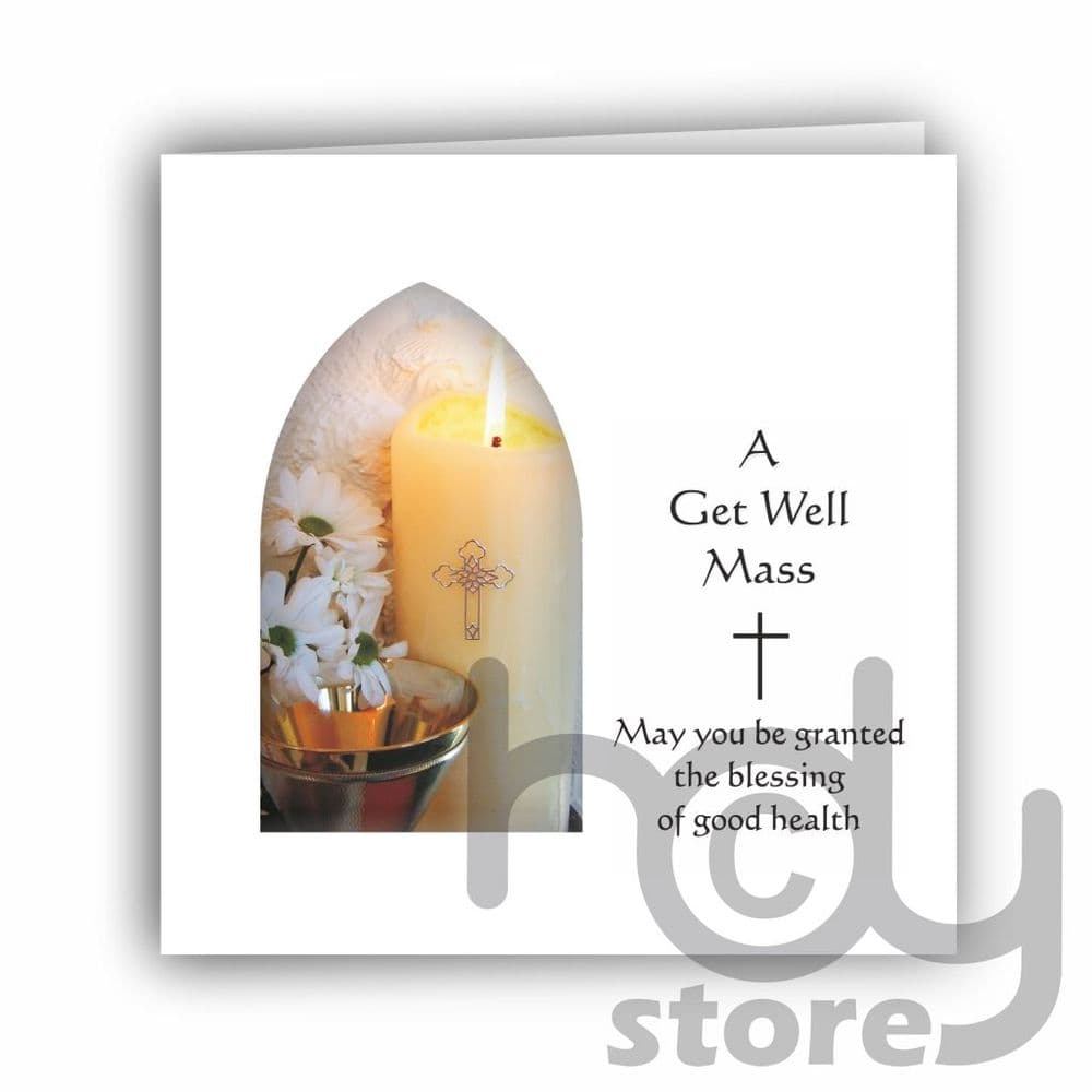 Get Well Mass Card - Candle/Chalice/Daisy - Arch Window Cutout