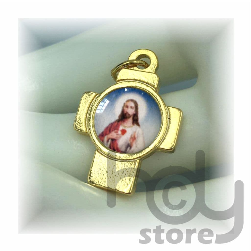 Sacred Heart of Jesus Cross Shaped Medal with domed picture
