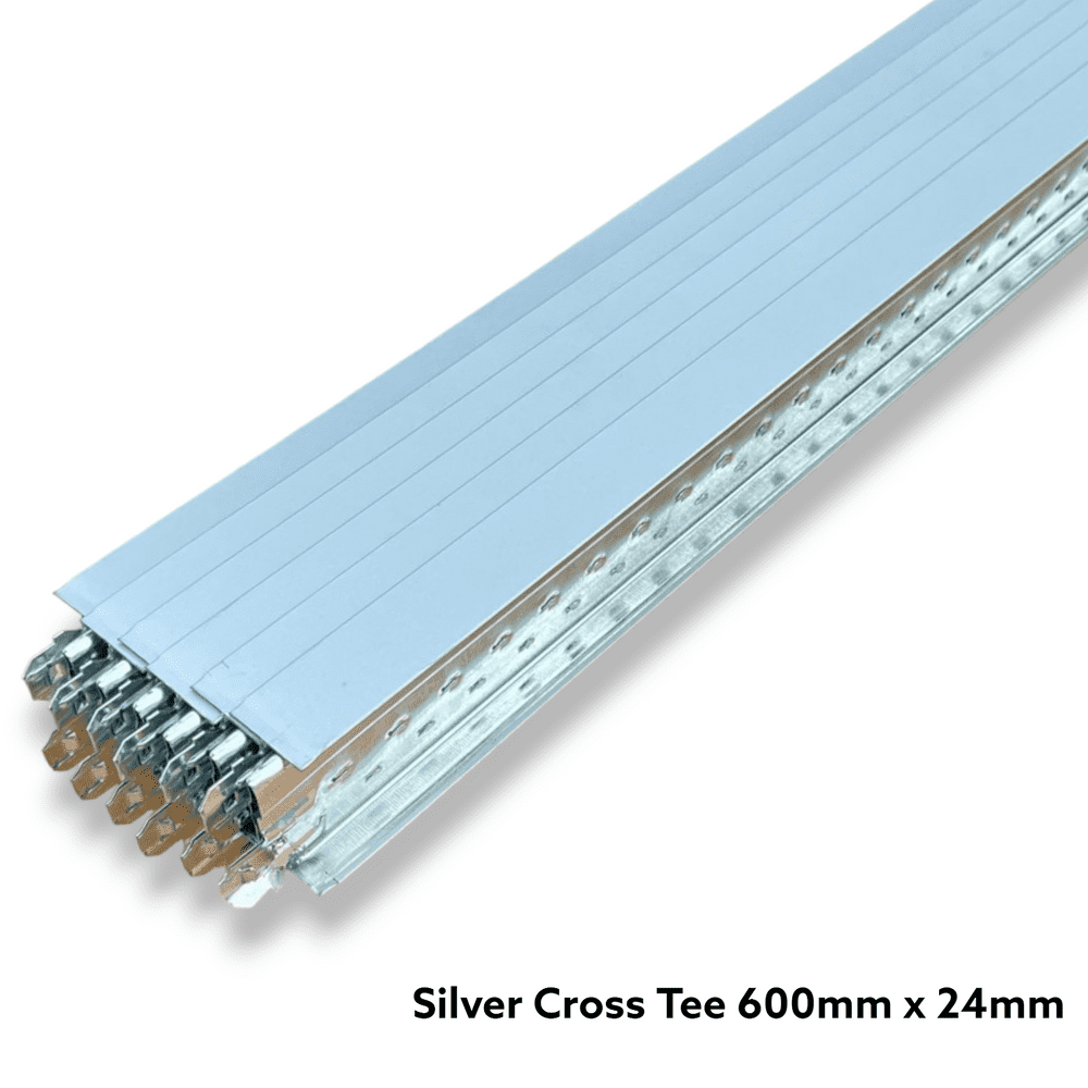 Pack of 10 Brushed Chrome Blur Cross Tee Section 600mm X 24mm Suspended ...